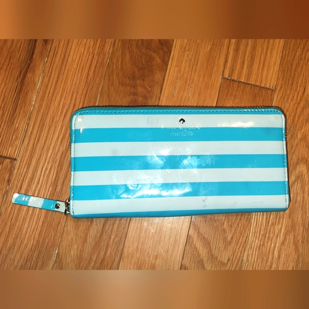 Kate Spade Stacy Stripe Patent Blue White Zip Around … - Gem